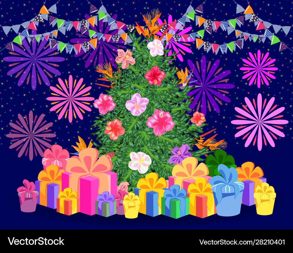 Christmas tree made tropical monstera leaves Vector Image