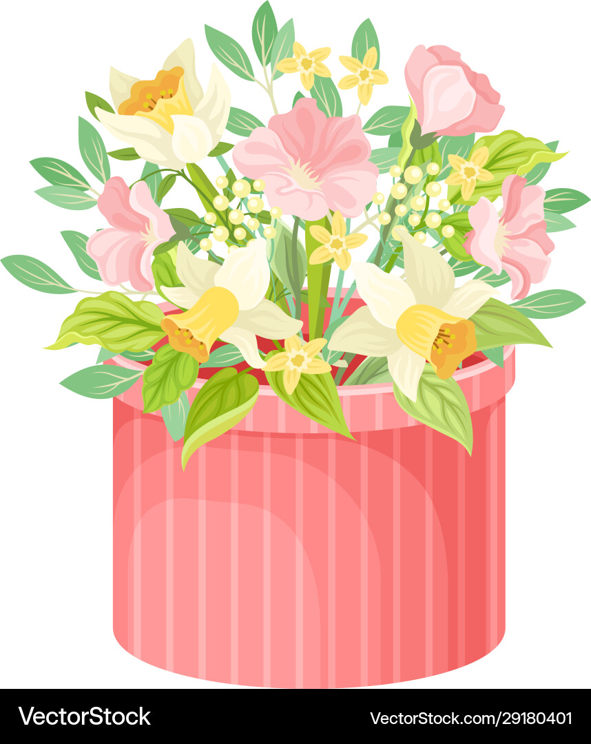 Floral arrangement in box isolated on white Vector Image