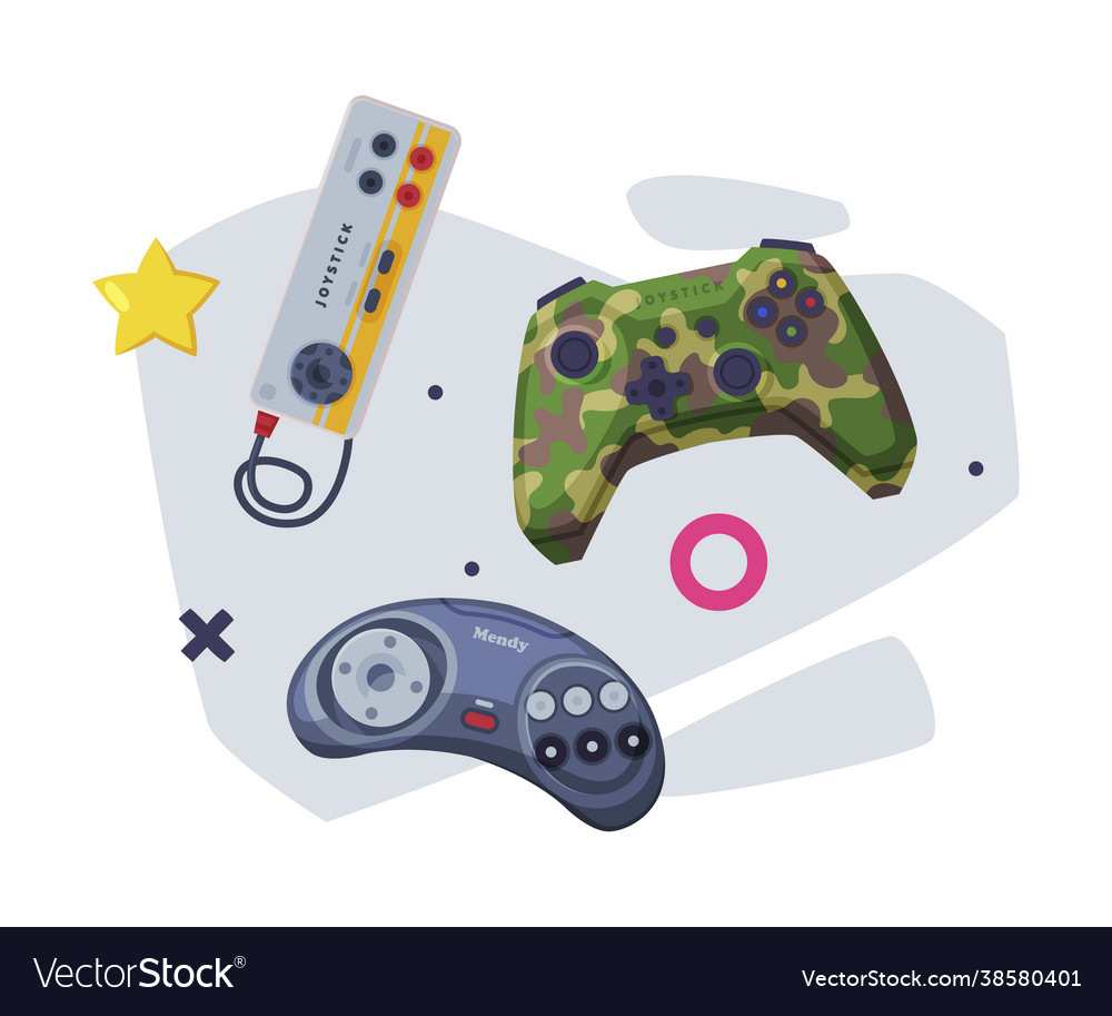 Game joysticks set retro gamepads controller Vector Image Game joysticks set retro gamepads controller Vector Image