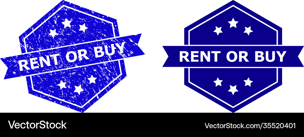 Hexagonal rent or buy watermark with grunged Vector Image