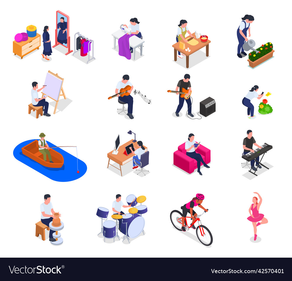 Hobbies isometric set Royalty Free Vector Image Hobbies isometric set Royalty Free Vector Image