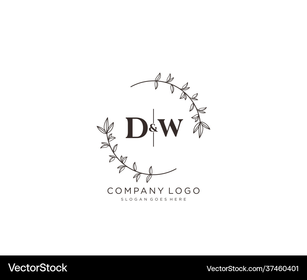 Initial dw letters beautiful floral feminine Vector Image