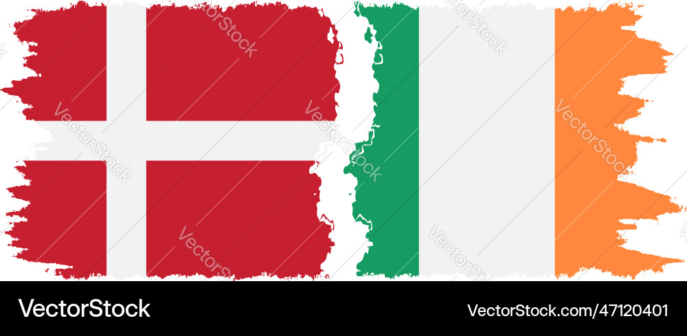 Ireland and denmark grunge flags connection Vector Image