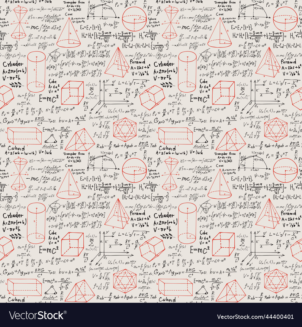 Math seamless pattern with formulas and sketches Vector Image