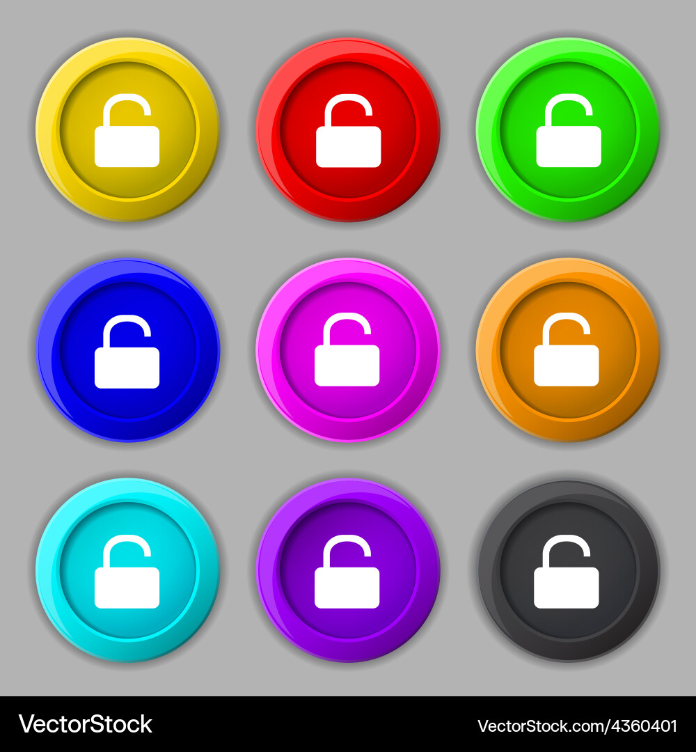 Open padlock icon sign symbol on nine round Vector Image