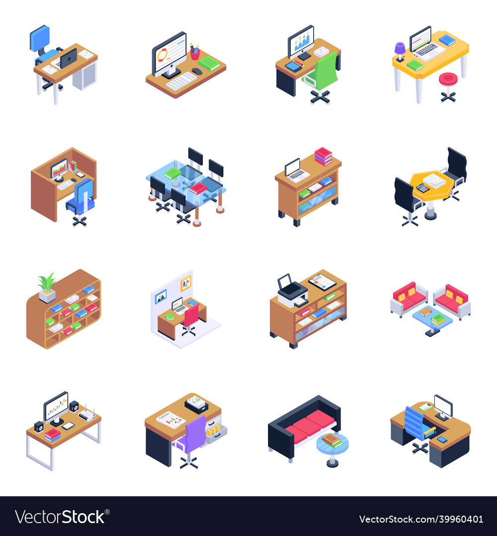 Pack of workspace isometric icons Royalty Free Vector Image
