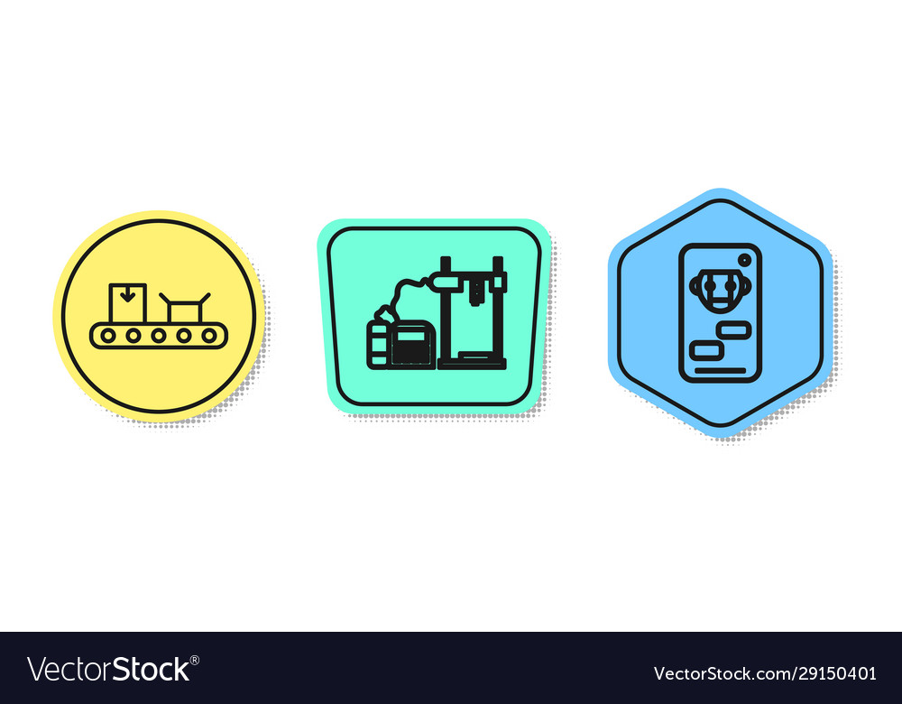 Set Line Conveyor Belt With Cardboard Box 3d Vector Image 