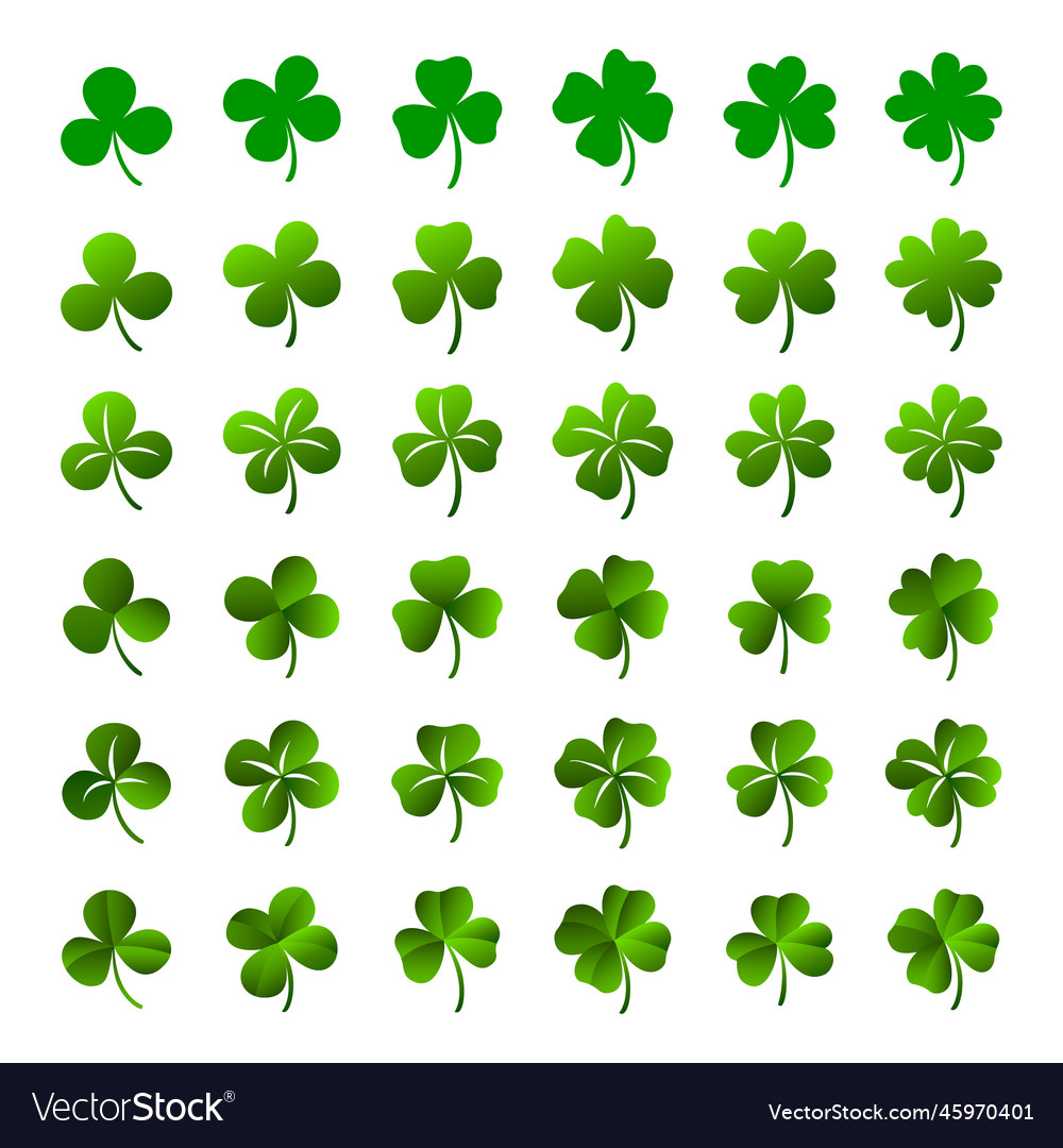 Set of green clover leaves shamrock Royalty Free Vector