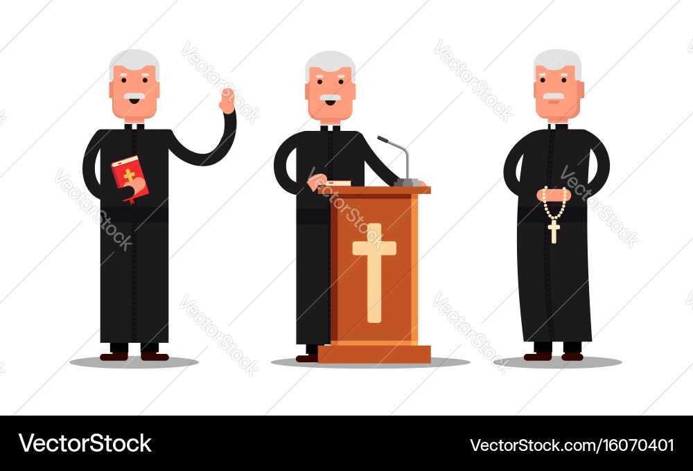 Set pastor character standing with cross bible Vector Image