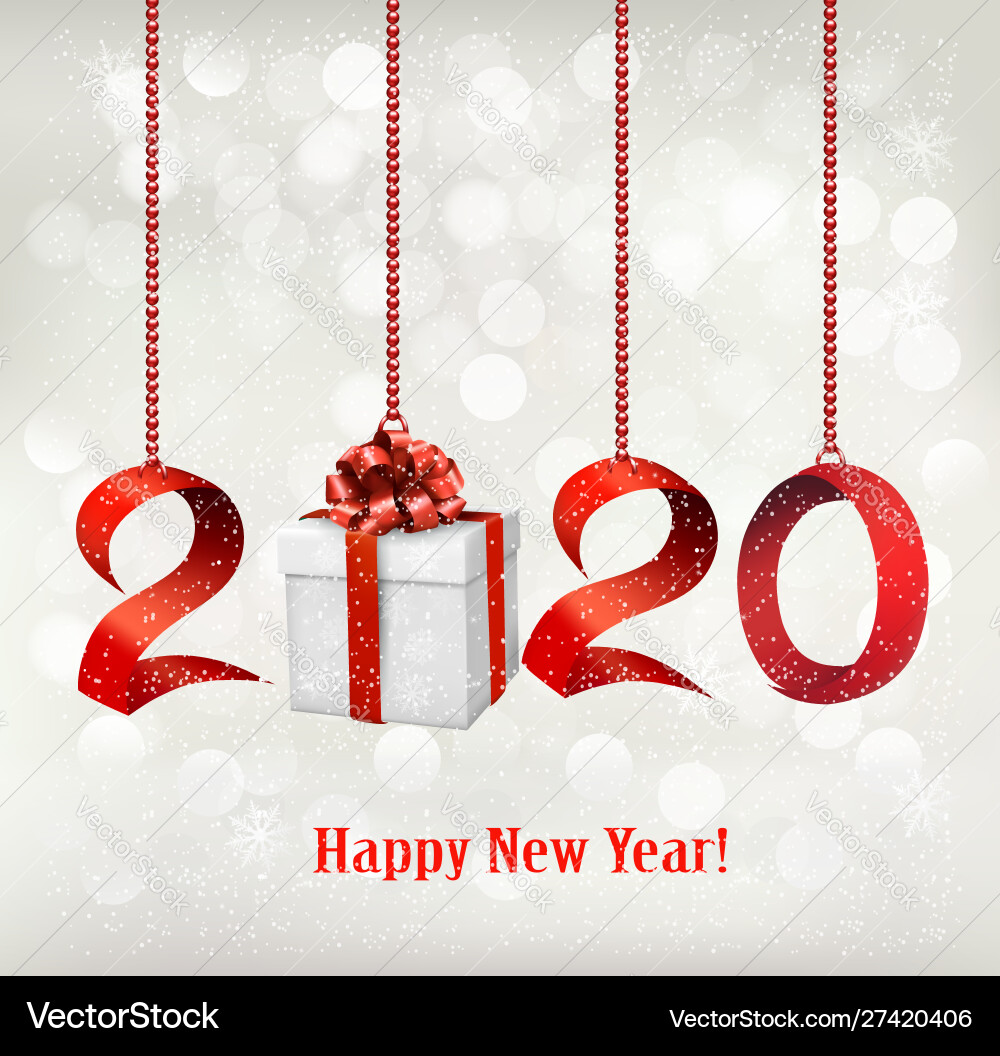 2020 new years background with gift box and red Vector Image
