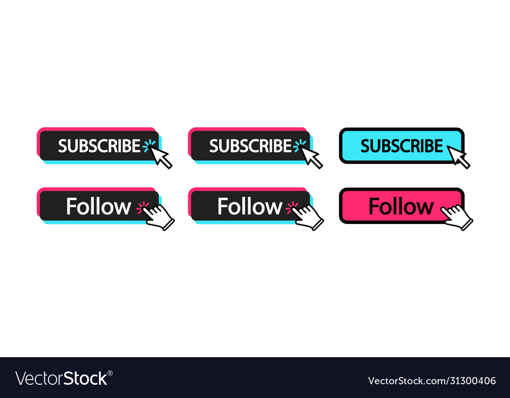Follow subscribe button with cursor mouse pointer Vector Image