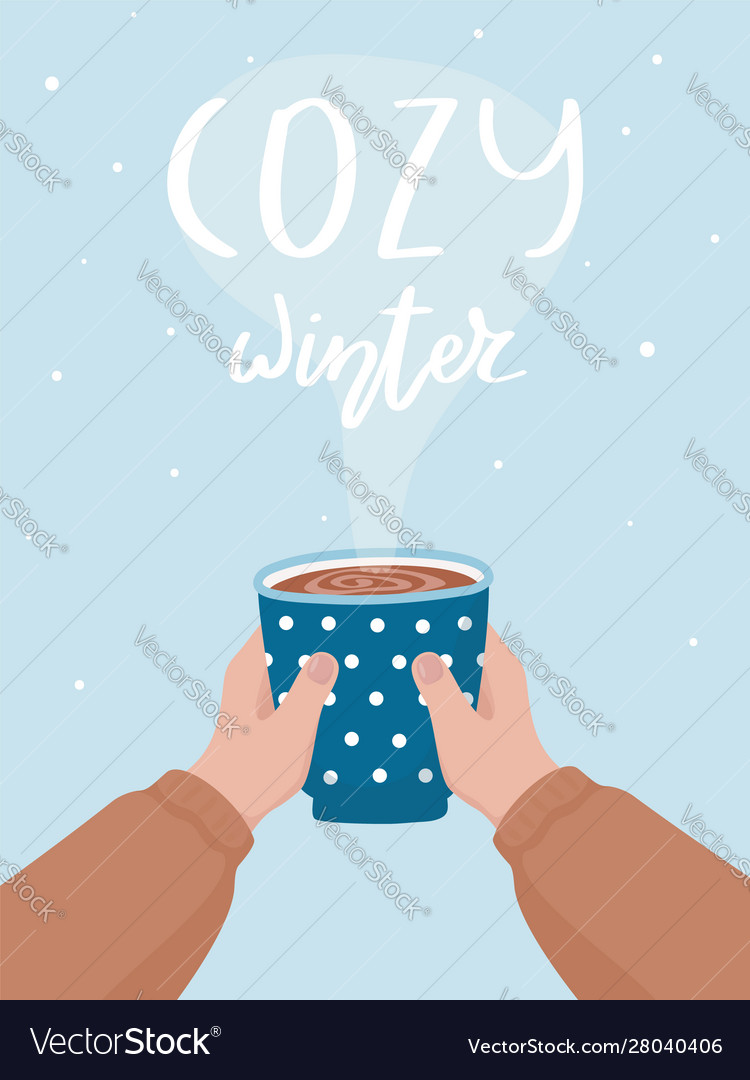 Hand drawn cocoa cup and lettering cozy winter Vector Image