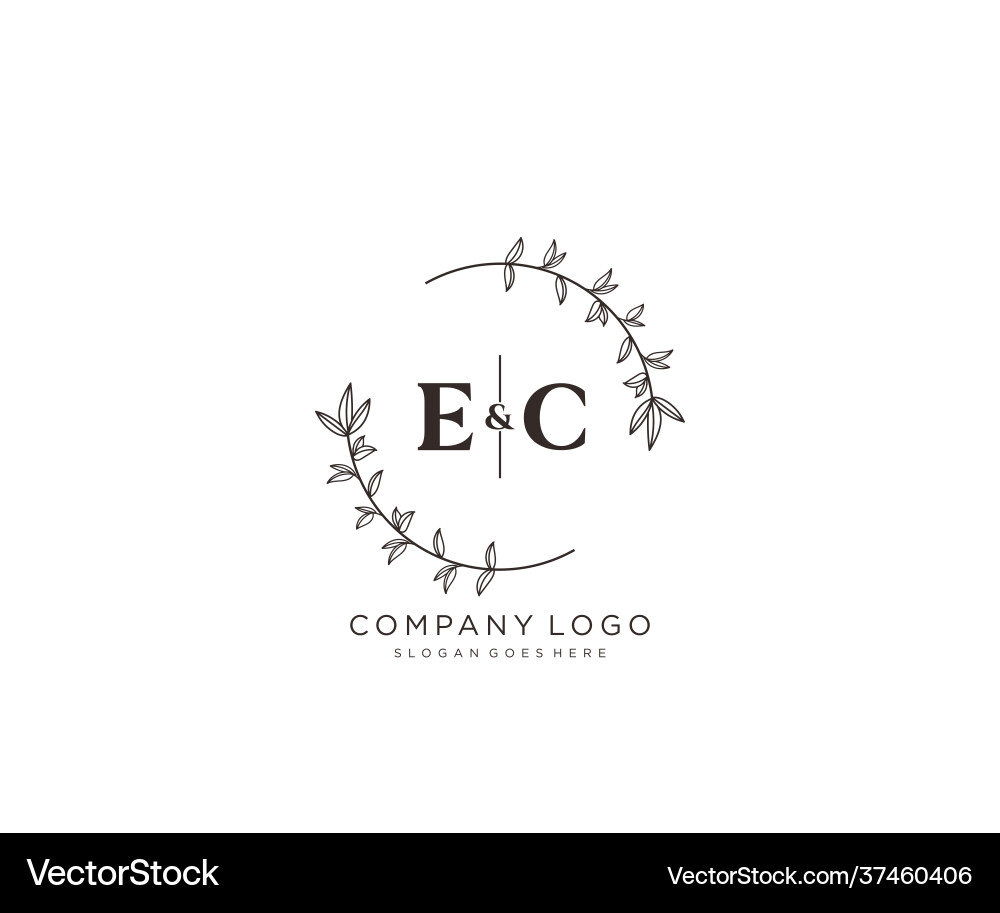 Initial ec letters beautiful floral feminine Vector Image