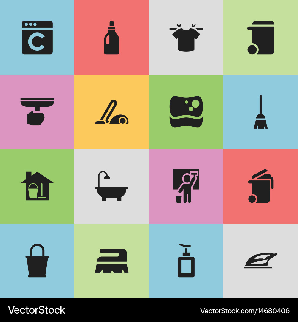 Set of 16 editable cleaning icons includes Vector Image