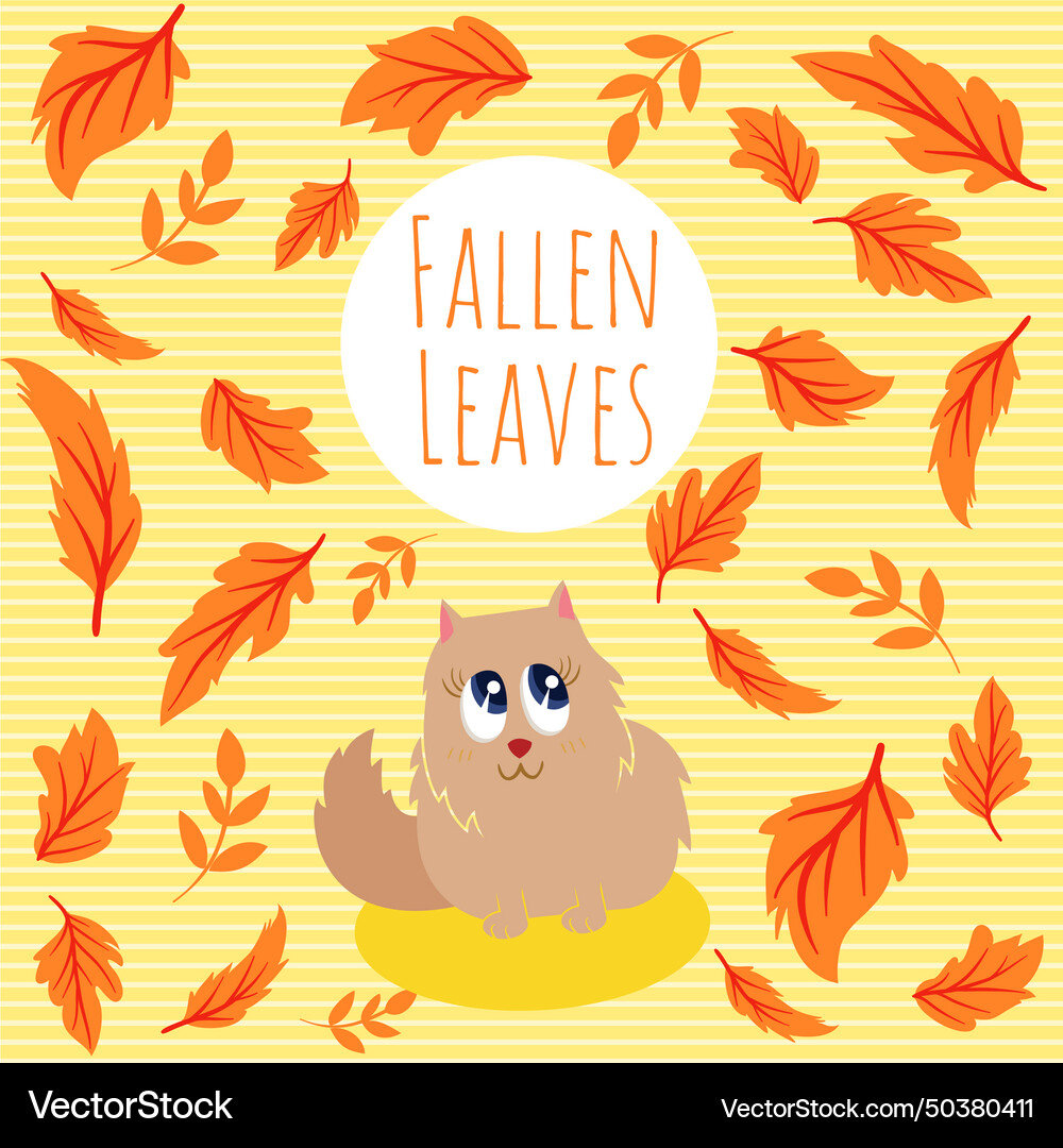 Autumn background with cat Royalty Free Vector Image