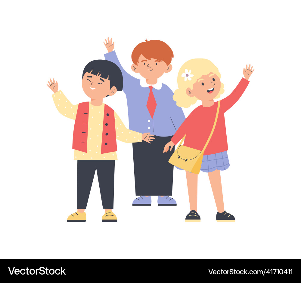 Children group with hello and welcome gesture Vector Image