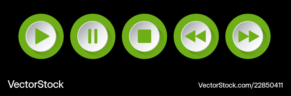 Green white round music control buttons set Vector Image