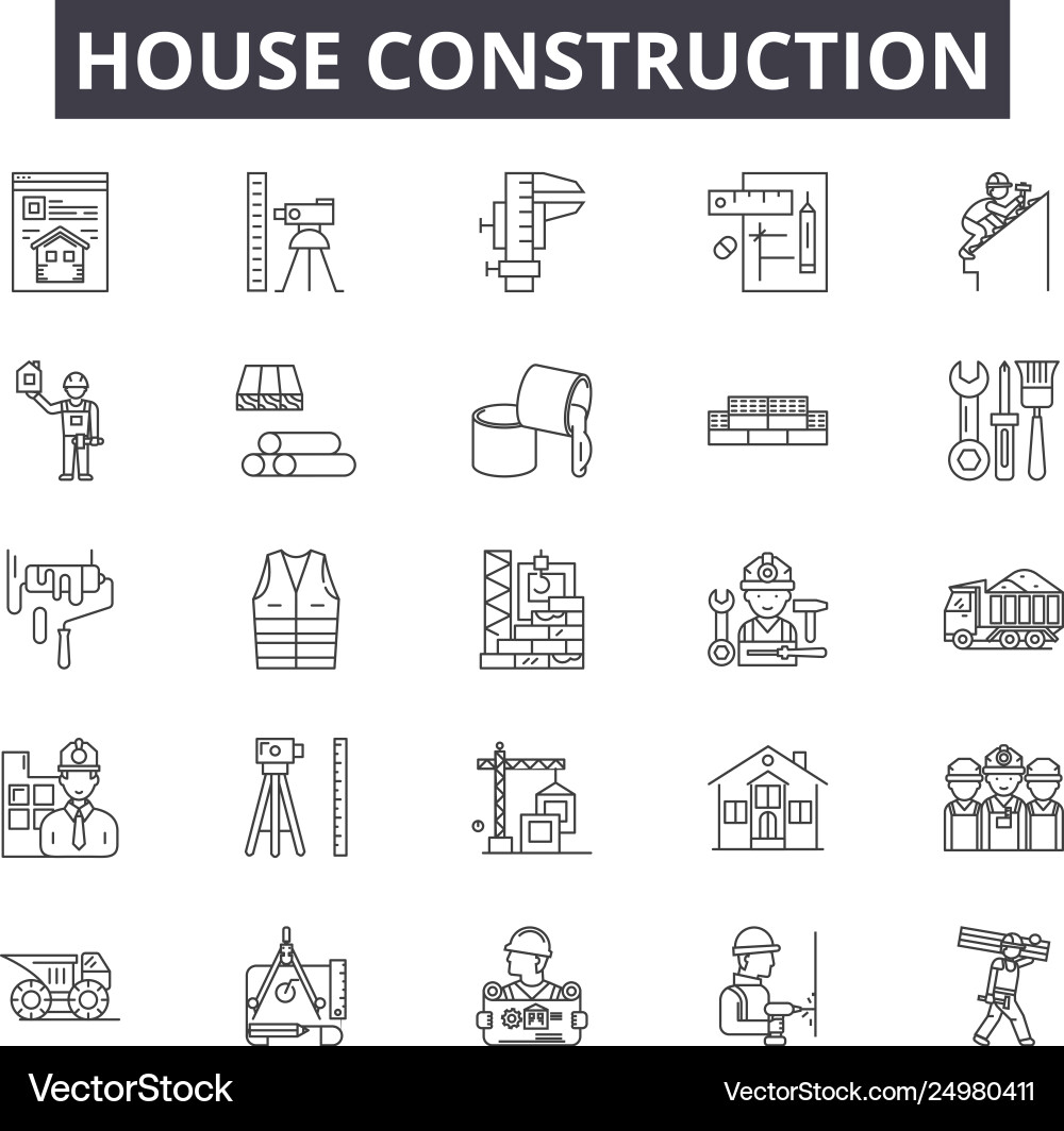 House construction line icons signs set Royalty Free Vector