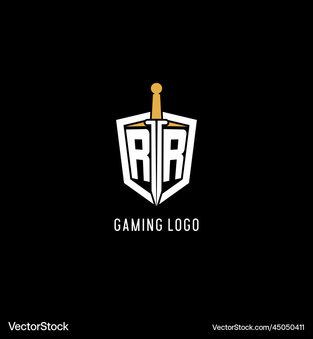Letter rr logo with shield and sword design Vector Image