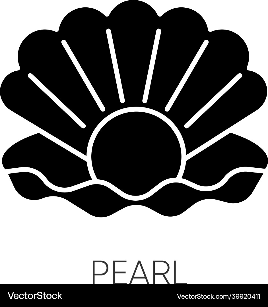 Pearl black glyph icon open seashell brightening Vector Image