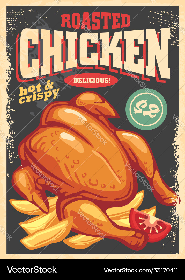 Roasted chicken flyer design in retro style Vector Image