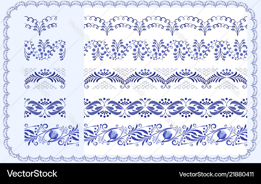 Seamless borders set of ethnic classical floral Vector Image