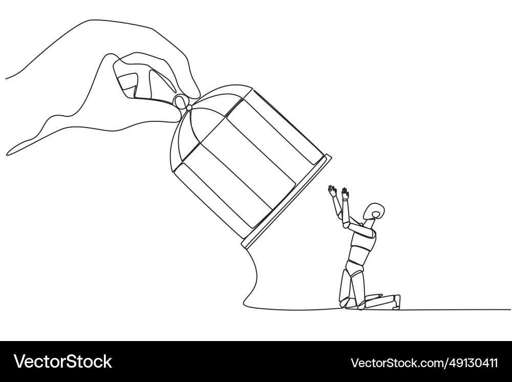 Single one line drawing big hand hold the cage Vector Image