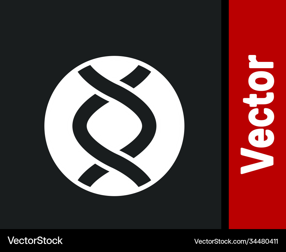 White dna symbol icon isolated on black background