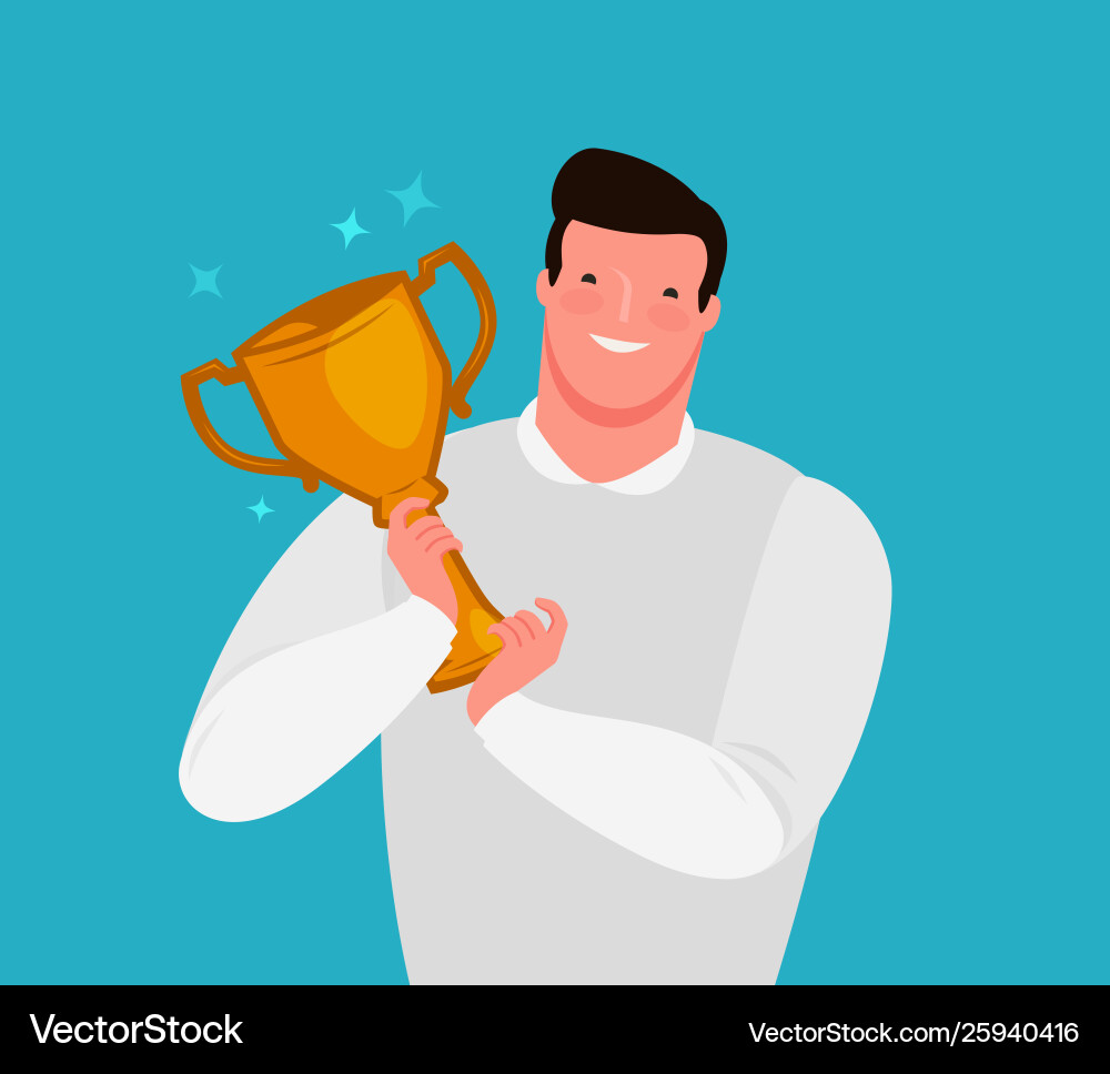 Awarding ceremony prize winner in hands flat Vector Image