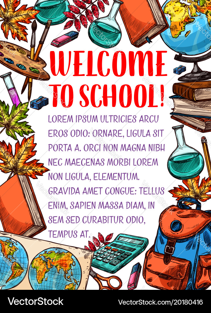 Back to school stationery sketch poster Royalty Free Vector