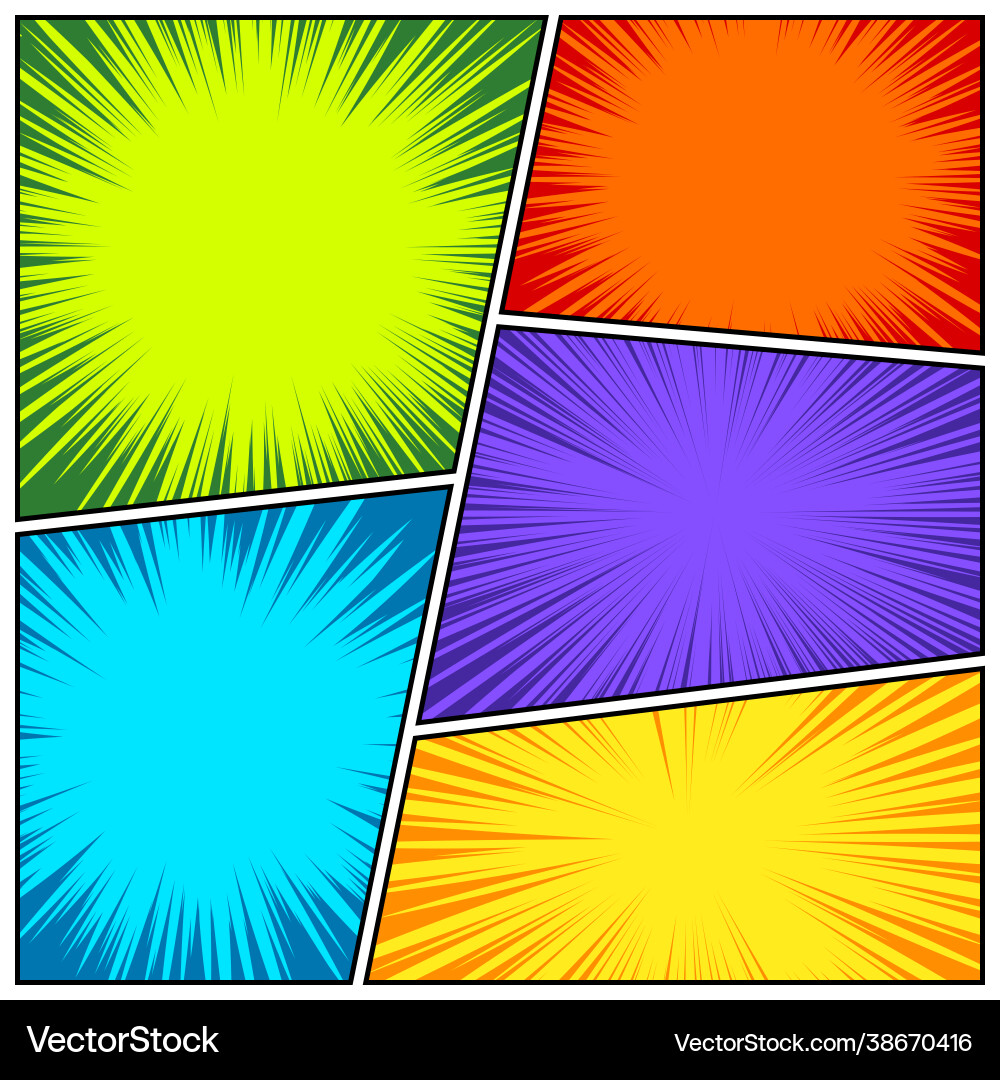 Comic book colorful radial lines collection Vector Image