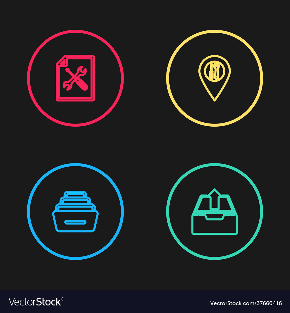 Set line drawer with documents upload inbox Vector Image