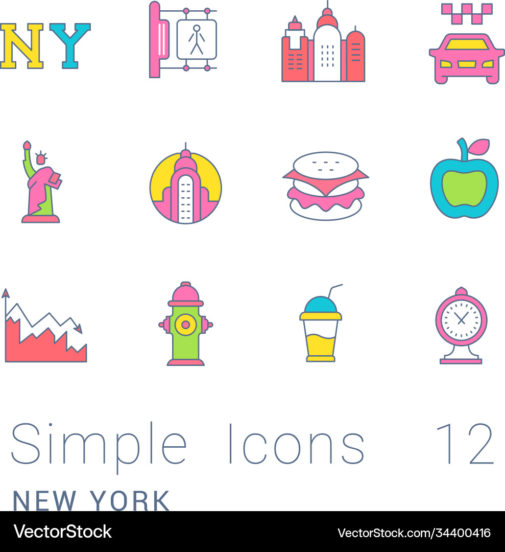 Set simple line icons new york Royalty Free Vector Image