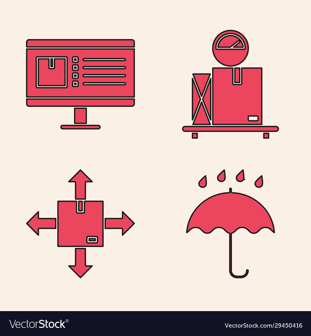 Set umbrella and rain drops computer monitor Vector Image