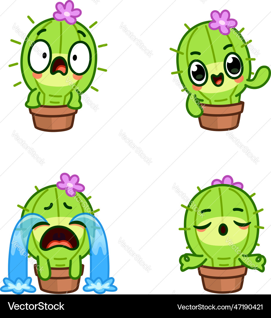 Cactus emoji sticker character set Royalty Free Vector Image