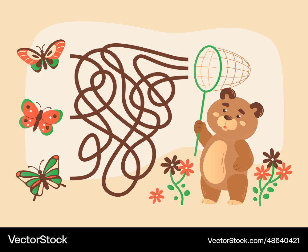 Funny maze for children help the bear to catch Vector Image