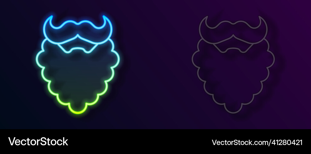 Glowing neon line mustache and beard icon isolated