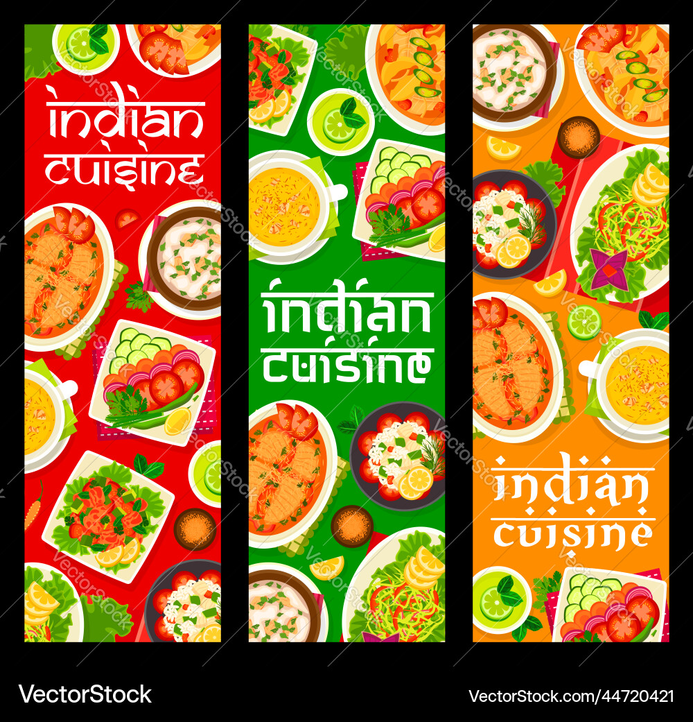 Indian cuisine restaurant meals banners Royalty Free Vector