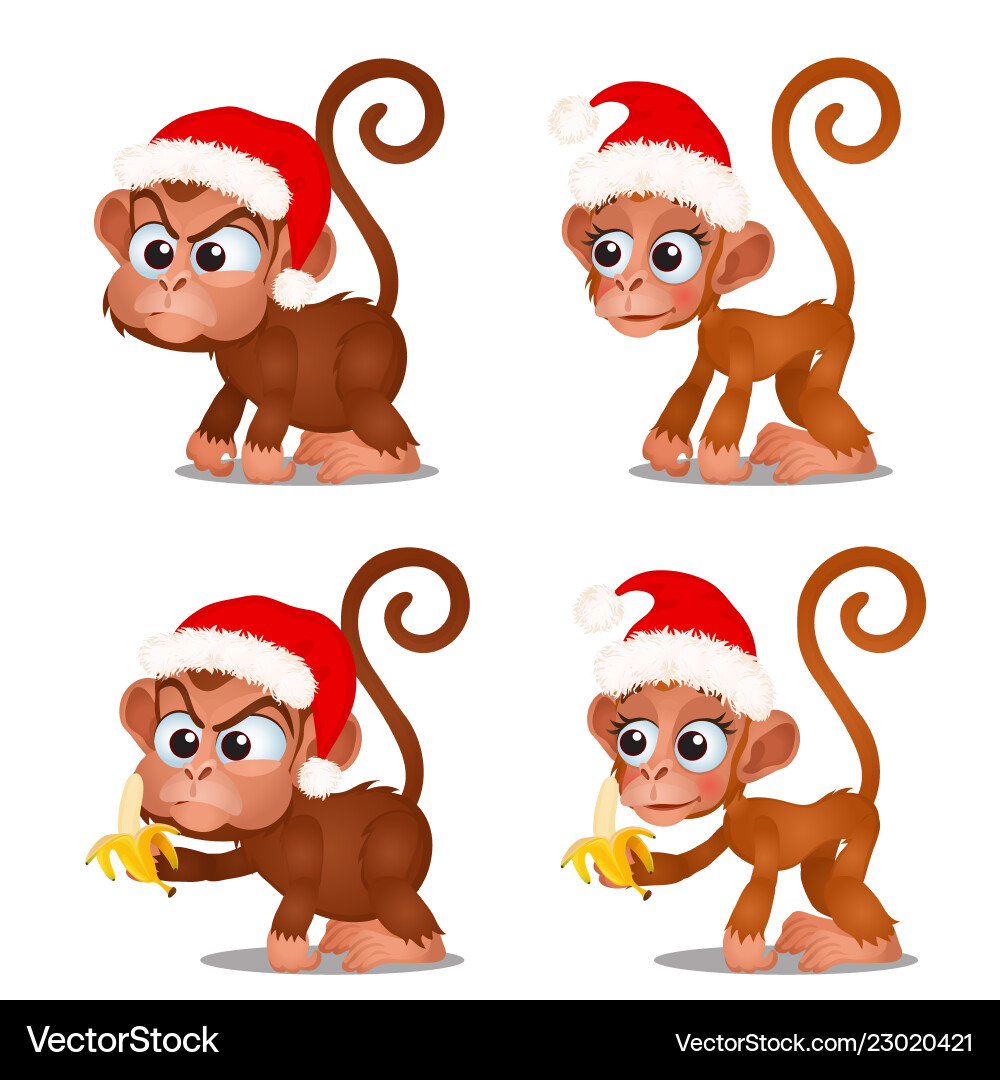Set of cute monkey with red cap santa claus Vector Image