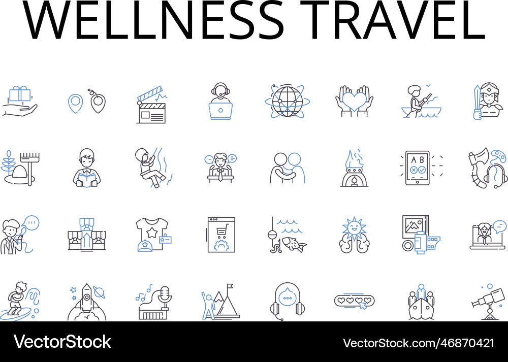 Wellness travel line icons collection Royalty Free Vector