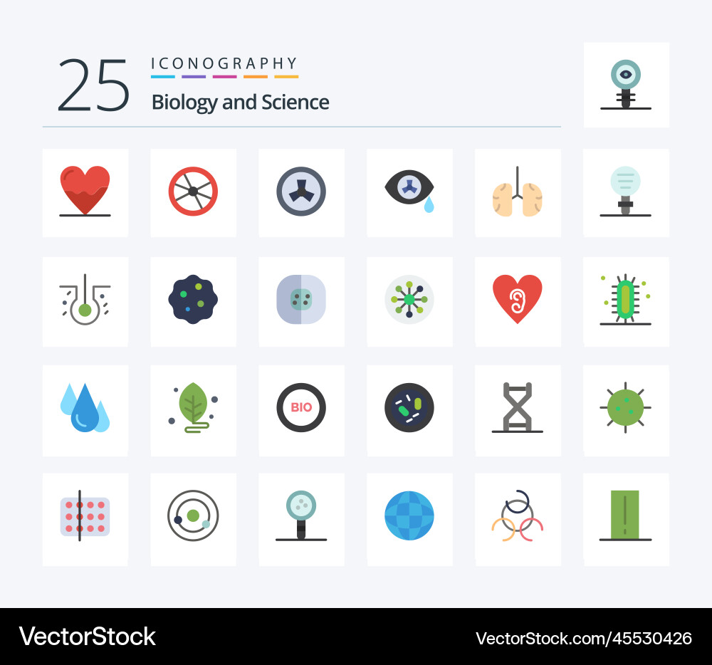 Biology 25 flat color icon pack including Vector Image