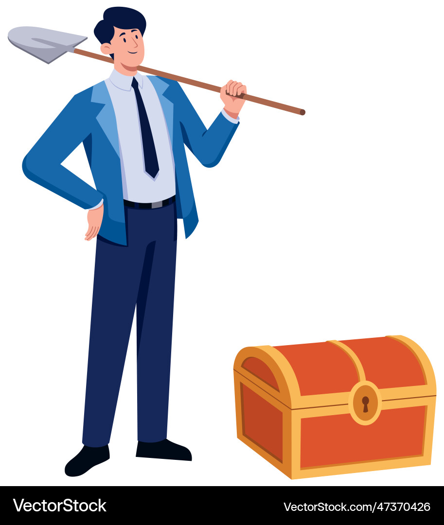 Businessman finds treasure on white Royalty Free Vector