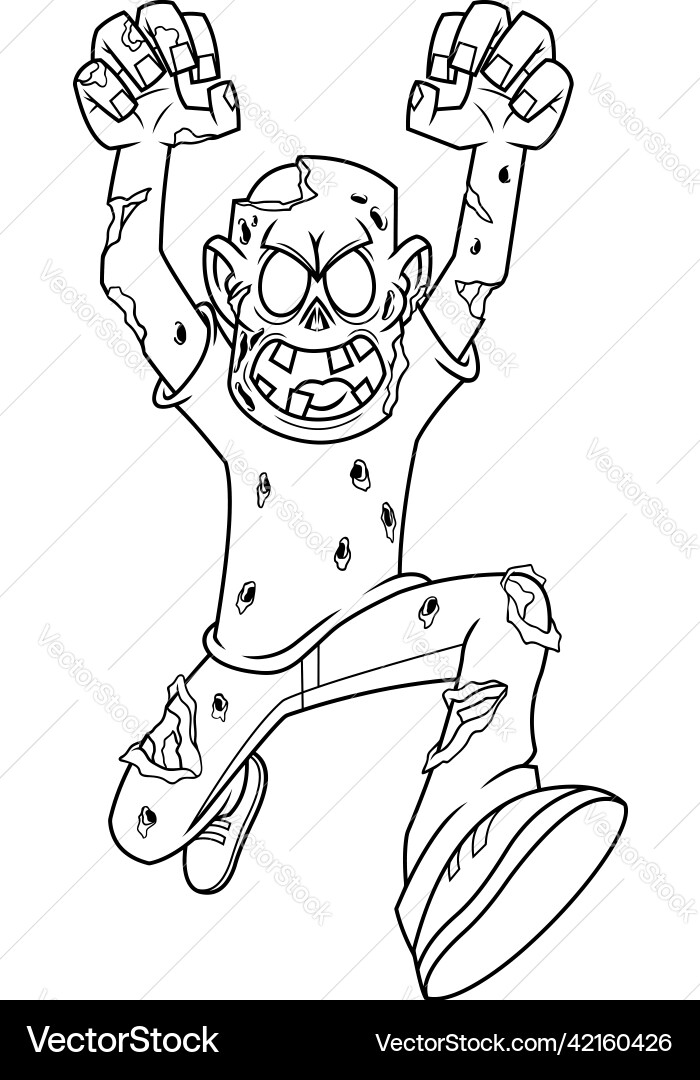 Outlined angry zombie cartoon character Royalty Free Vector