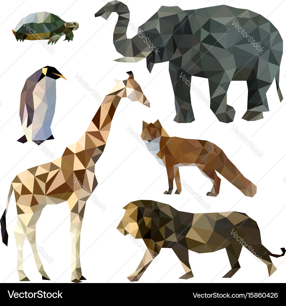 Set of different animals polygonal icons Vector Image