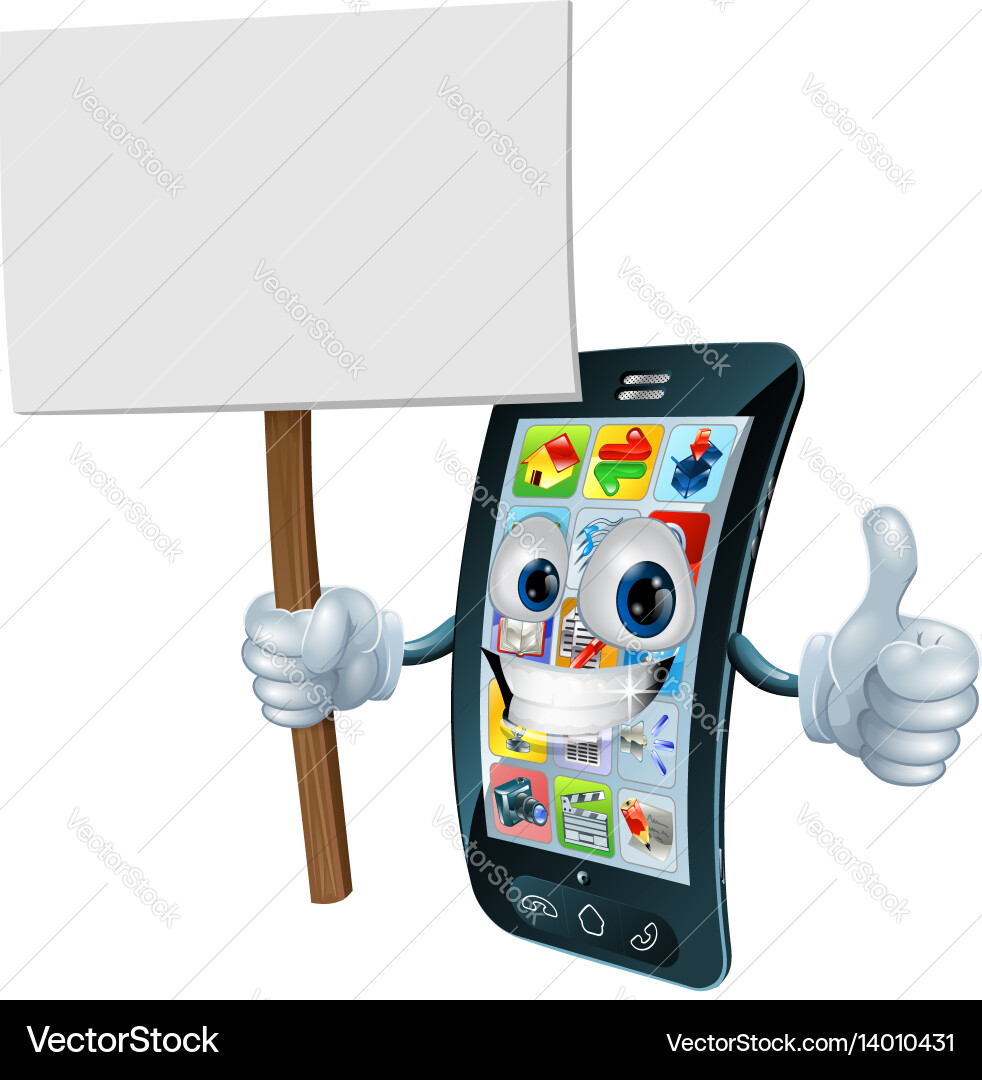 Announcement board sign mobile phone man Vector Image