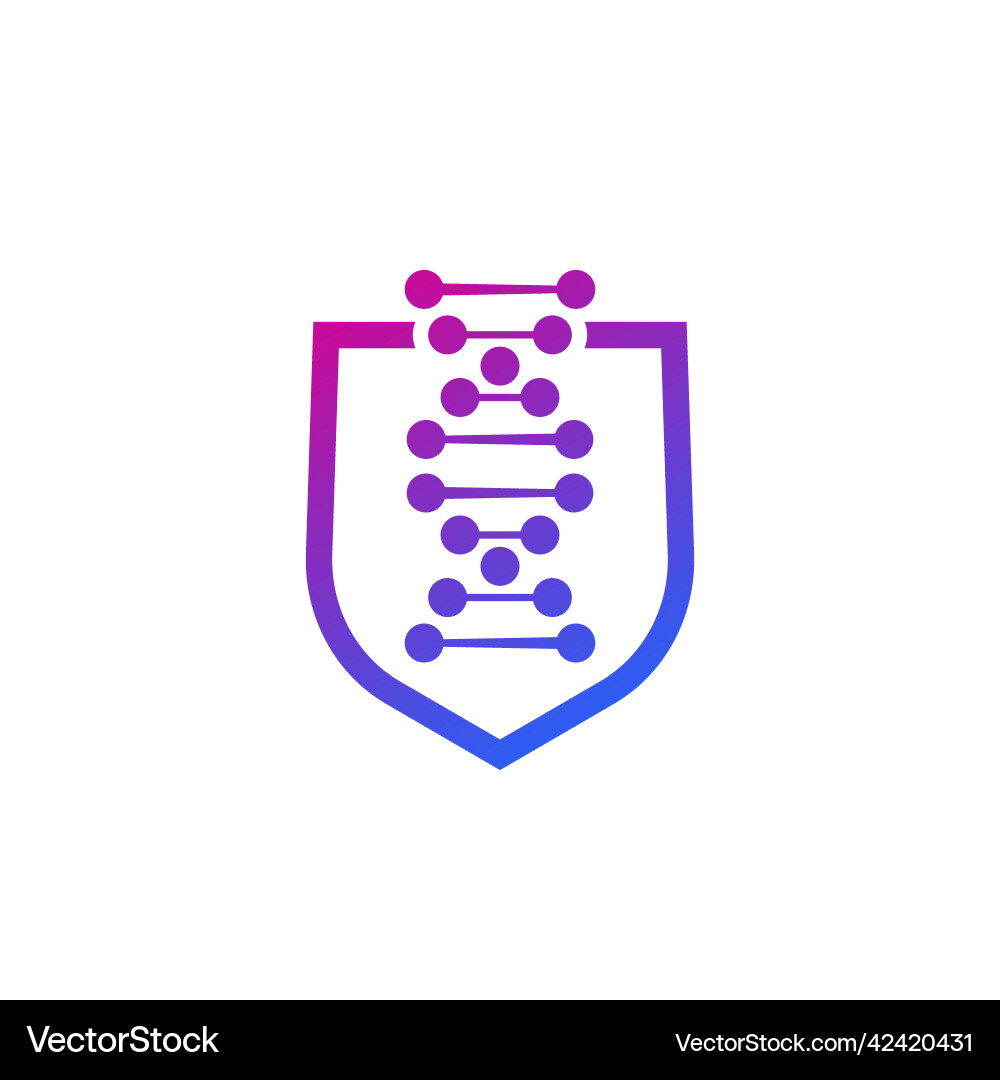 Dna and shield logo genetic protection Royalty Free Vector