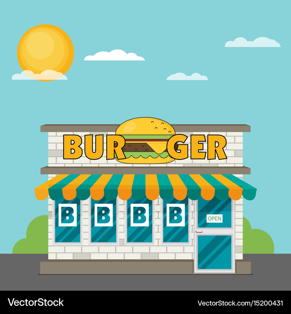 Facade of burger shop flat Royalty Free Vector Image