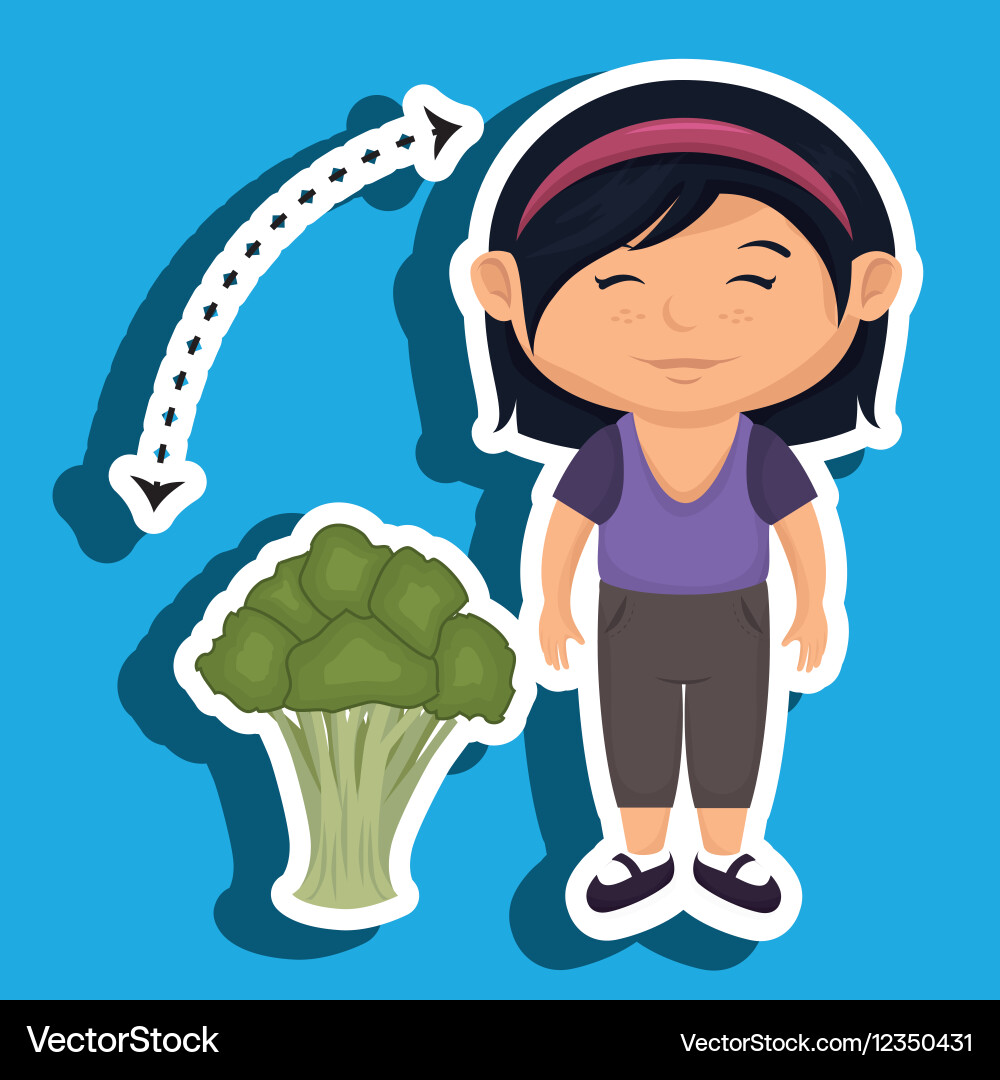 Girl cartoon broccoli vegetable Royalty Free Vector Image