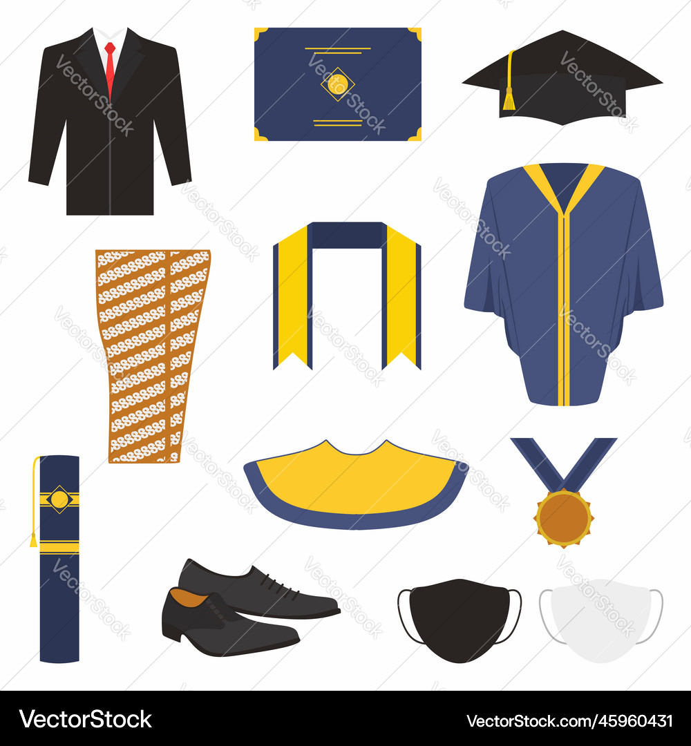 Graduation ceremony clothes and accessories set Vector Image