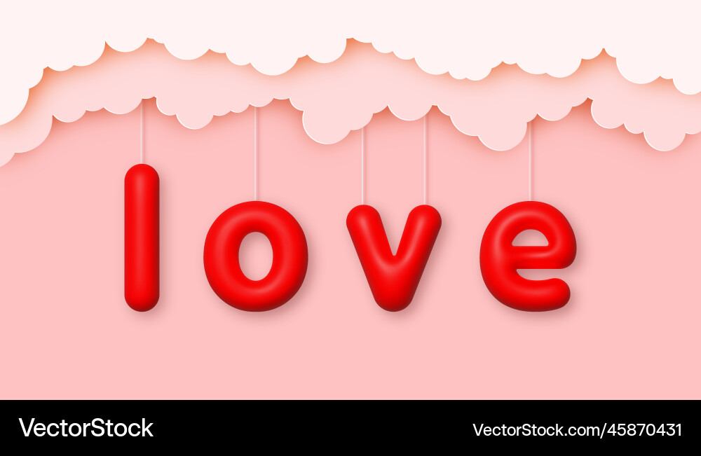 Happy Valentines Day Background 3d Text Love Vector Image